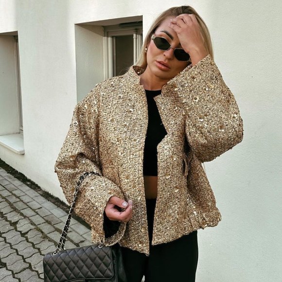 Zara | Jackets & Coats | Zara Gold Sequin Jacket S L Nwt | Poshmark